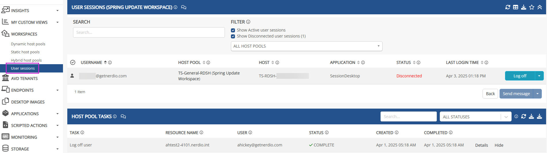Manage user sessions
